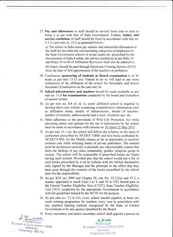 AFFILIATION LETTER – ST. JOSEPH OF CLUNY SCHOOL – CBSE