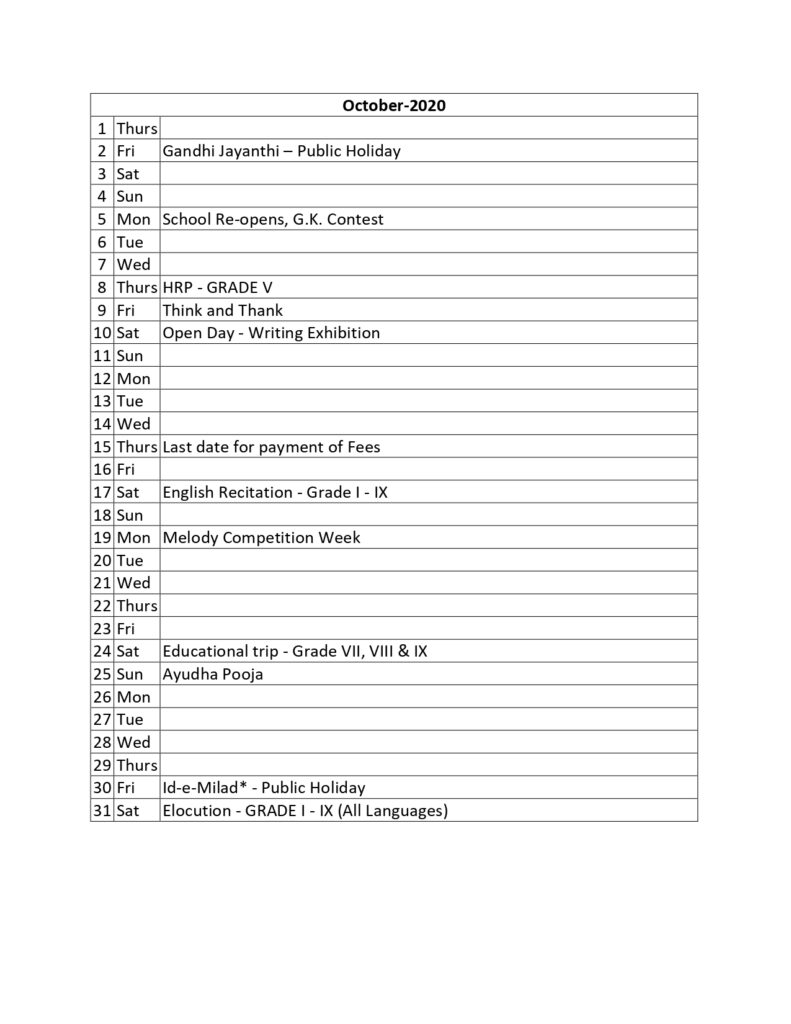 Annual Academic Calendar – ST. JOSEPH OF CLUNY SCHOOL – CBSE